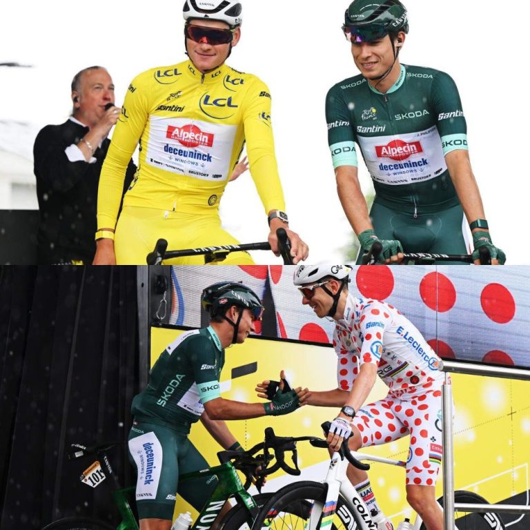 Tadej Pogacar en Mathieu van der Poel steken Jasper Philipsen hart onder de riem na opgave in de ...